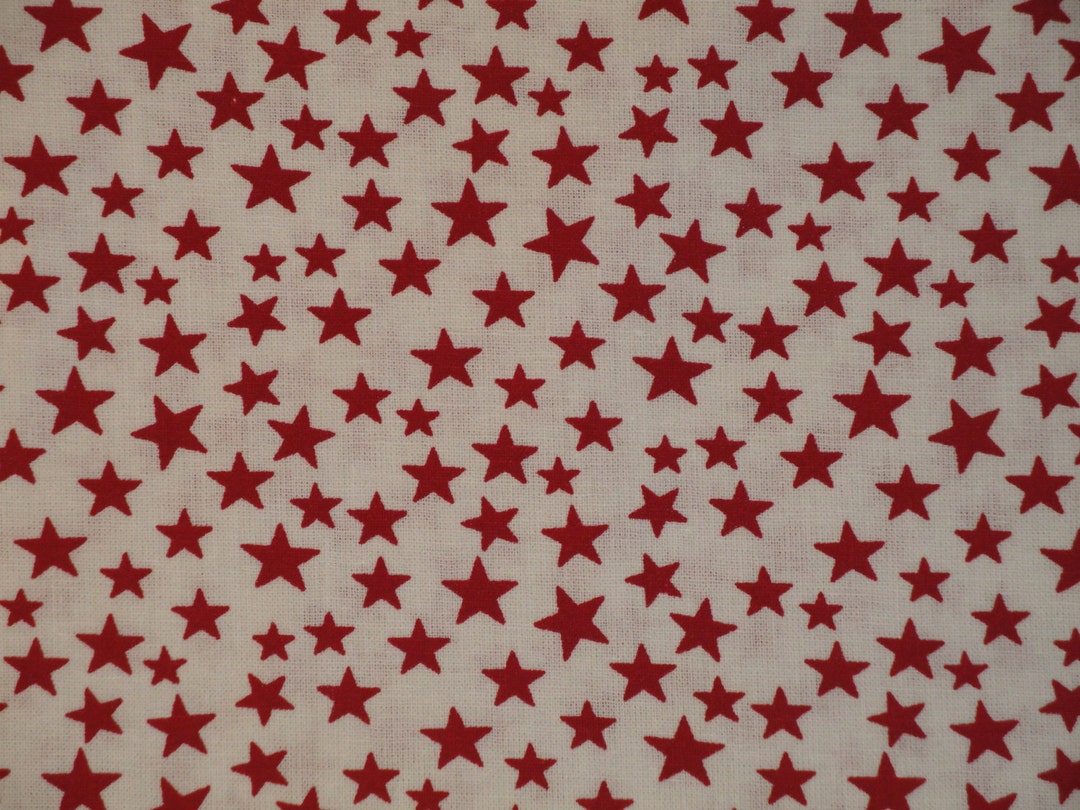 Star Fabric | Scattered Star Fabric | White With Red Star Fabric ...