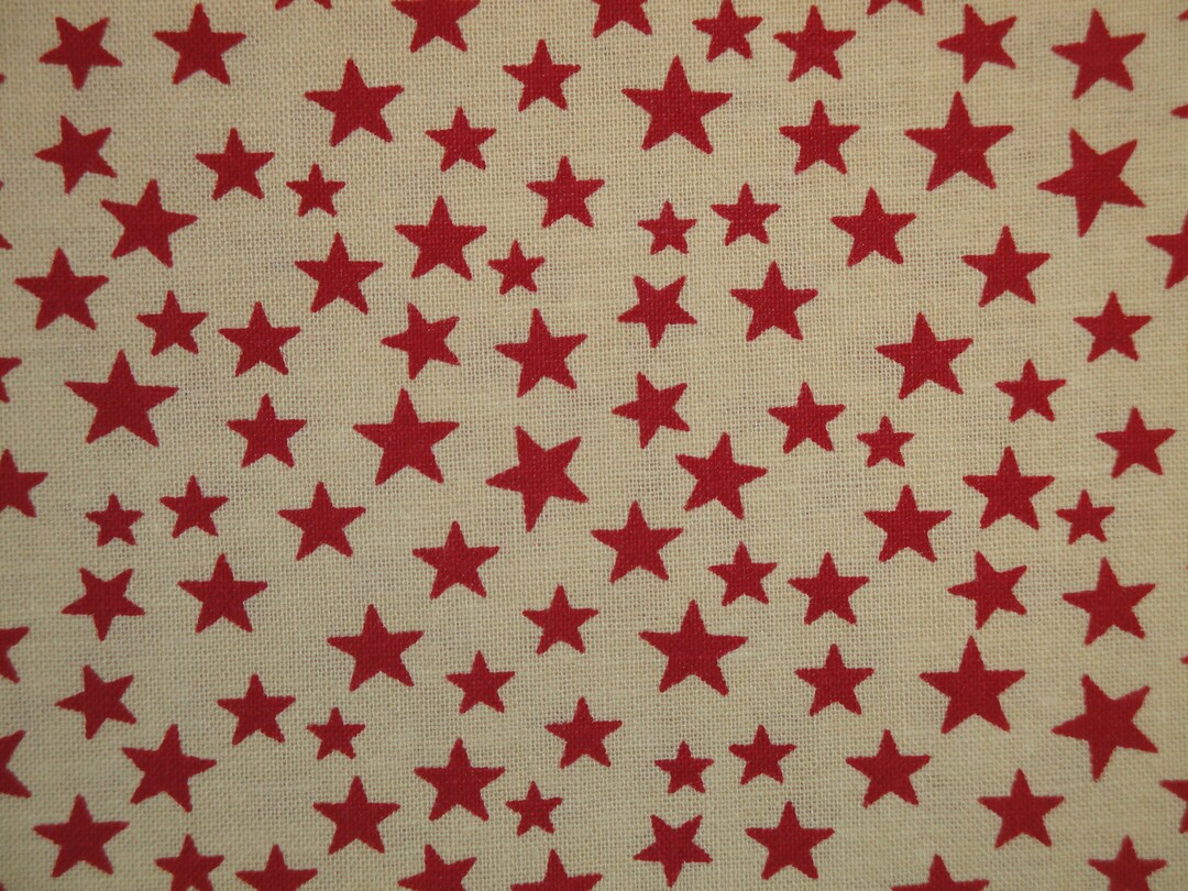 Cotton Star Fabric | Scattered Star Fabric | Tan and Red Star Fabric ...