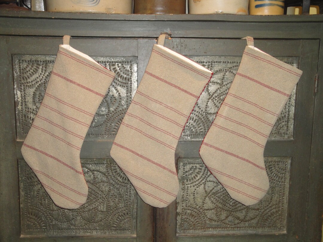 Primitive Christmas Stocking Made From Family Heirloom Weavers Red and ...
