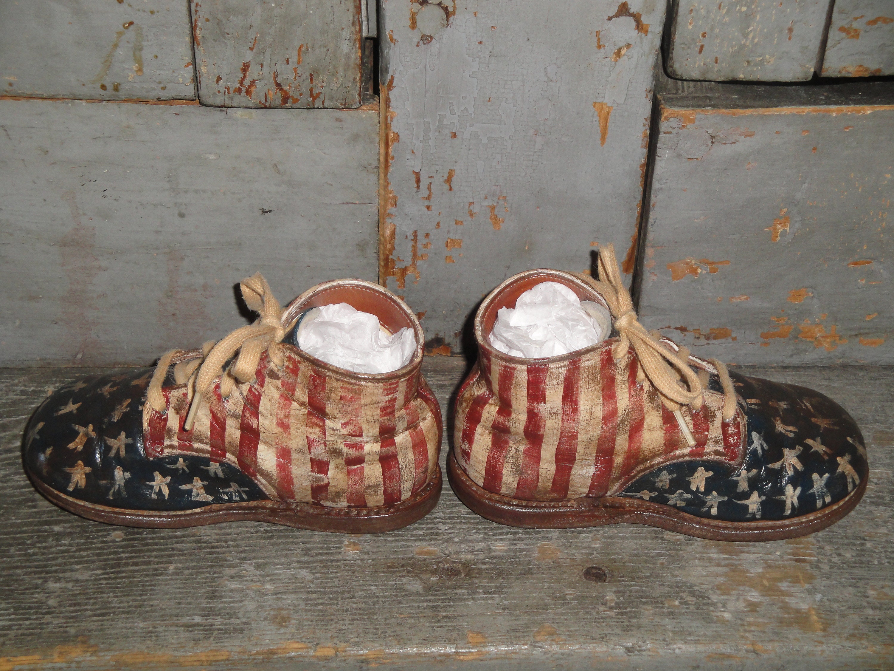 Primitive Painted Americana Hard Sole Toddler Shoes | Repurposed Old ...