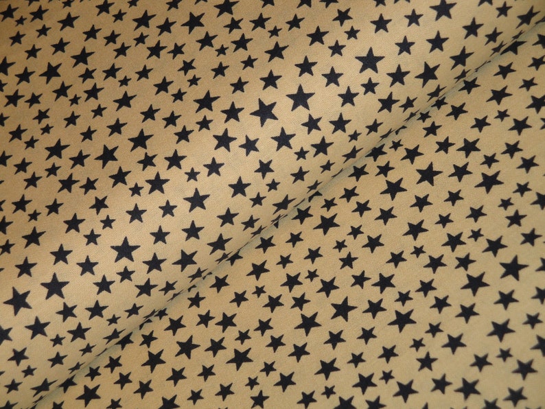 Cotton Star Fabric | Scattered Star Fabric | Tan and Navy Star Fabric ...
