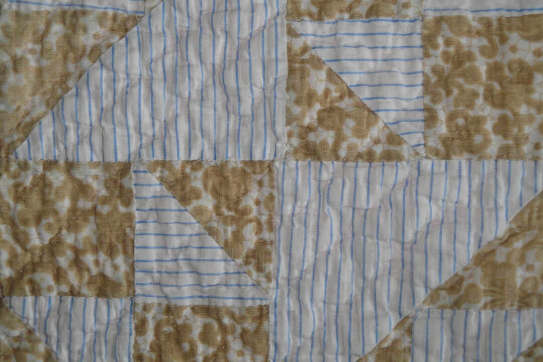 Old Vintage Antique Blue Tan Quilt Piece*primitive Cutter Quilt Square ...