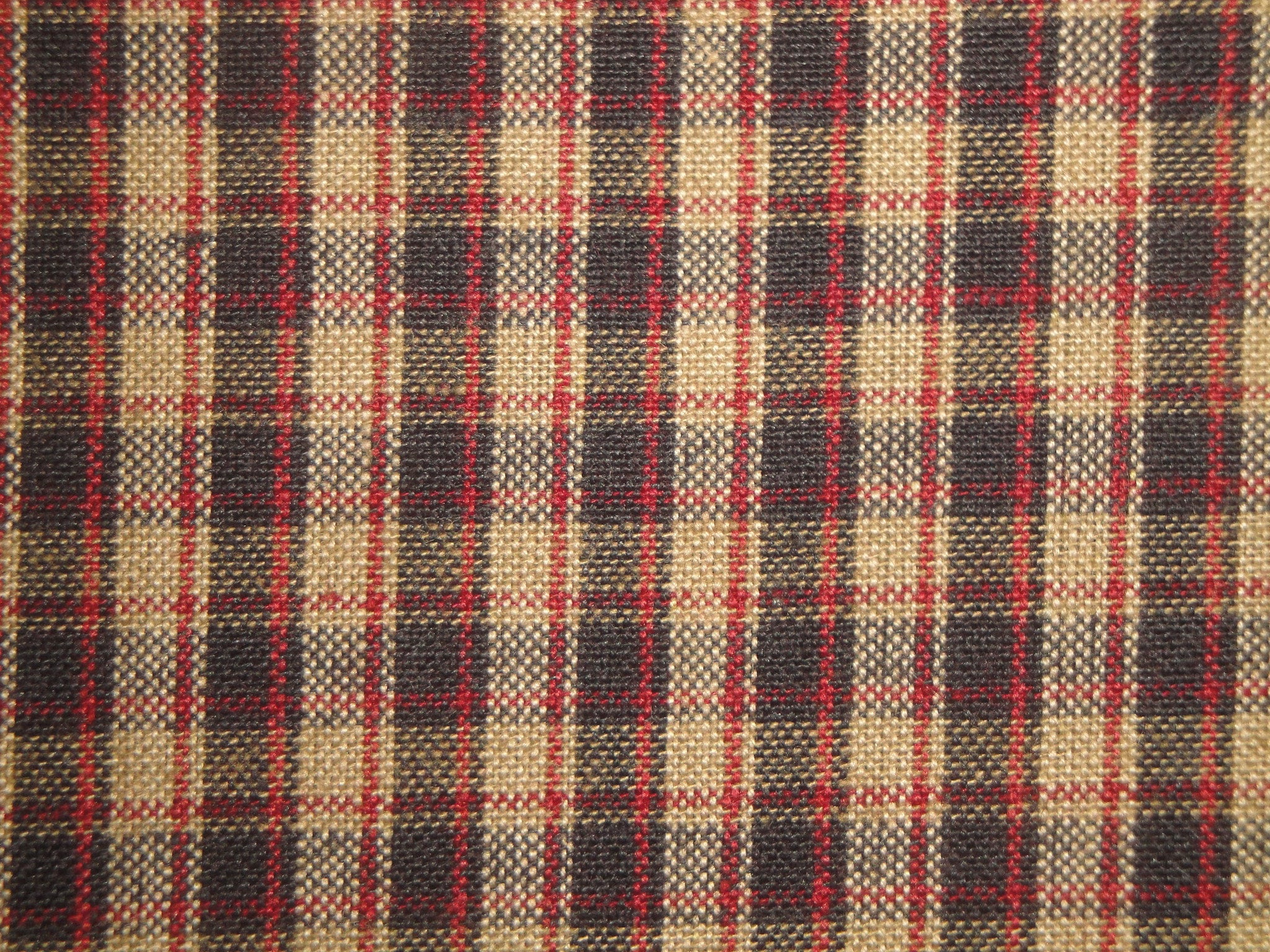 Black Red Tan Plaid Homespun Material | Colonial Plaid Material ...