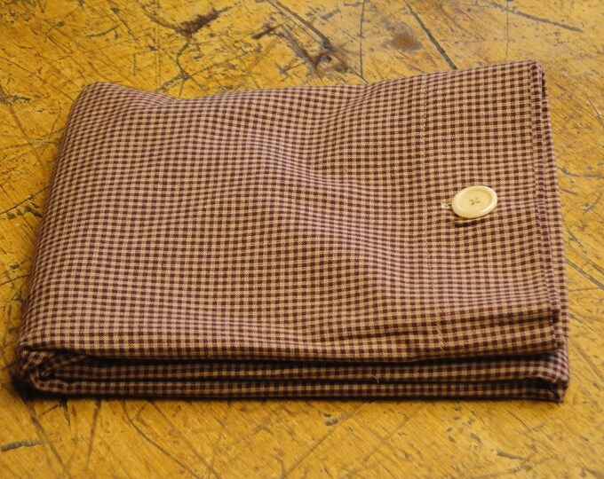 Handmade Homespun Barn Red and Tan Check Pillow Shams Standard Queen ...