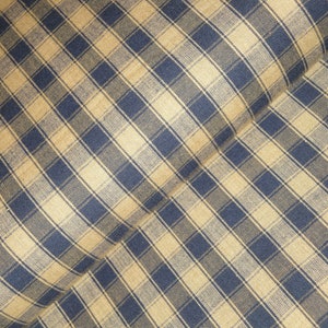 Navy Blue and Tea Dye Woven Cotton Large House Check Fabric | Primitive ...