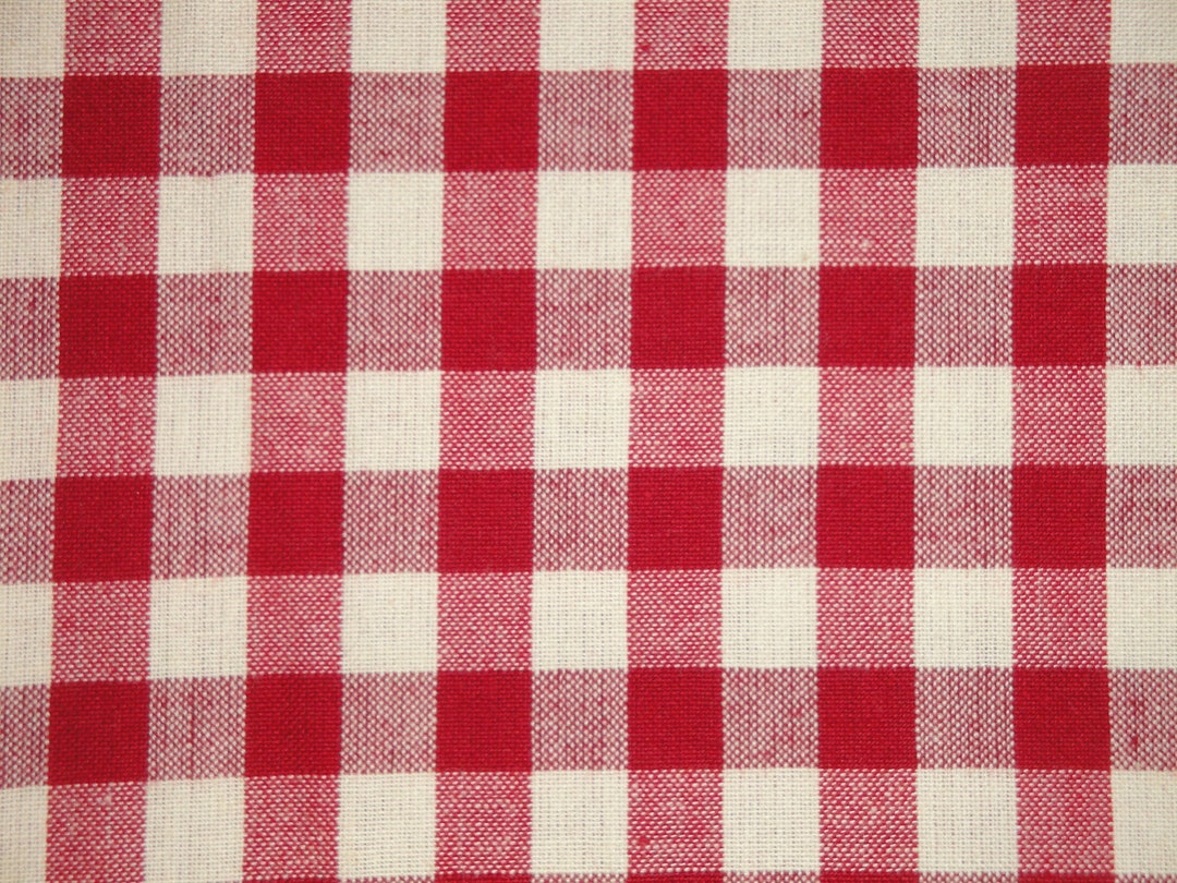 Large Check Red and Cream Primitive Woven Cotton Homespun Fabric ...