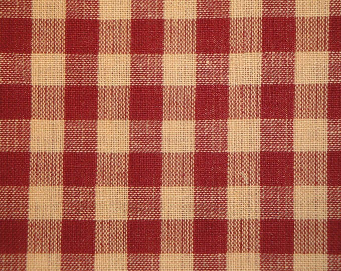 Rustic Woven Homespun Fabric Large Wine Natural Tan Cotton Check ...