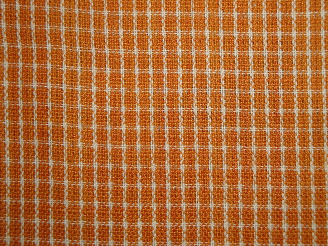 Rustic Woven Orange Homespun Material | Window Pane Plaid Material ...