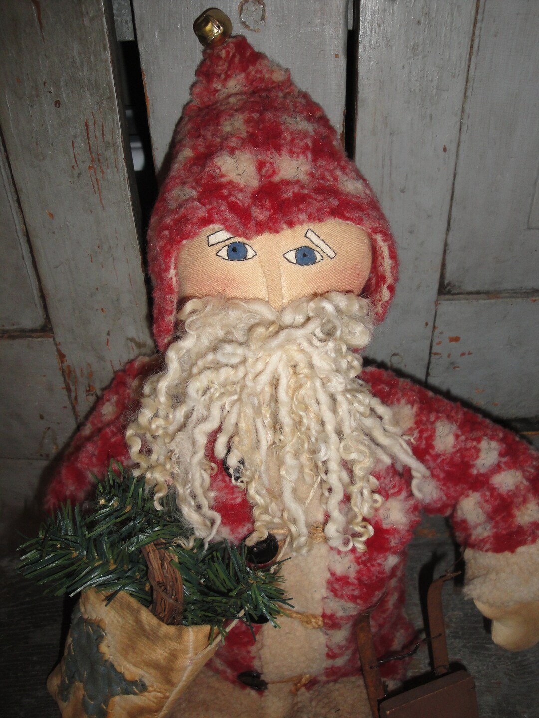 Primitive Handmade Cloth Santa Claus Fleece Coat Homespun Pants Wool ...