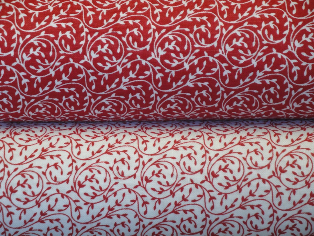 Floral Swirls Red White Cotton Quilt Apparel Home Decor Sewing Fabric ...