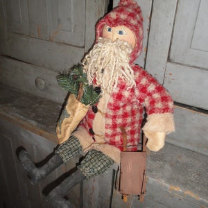 Primitive Handmade Cloth Santa Claus Fleece Coat Homespun Pants Wool ...