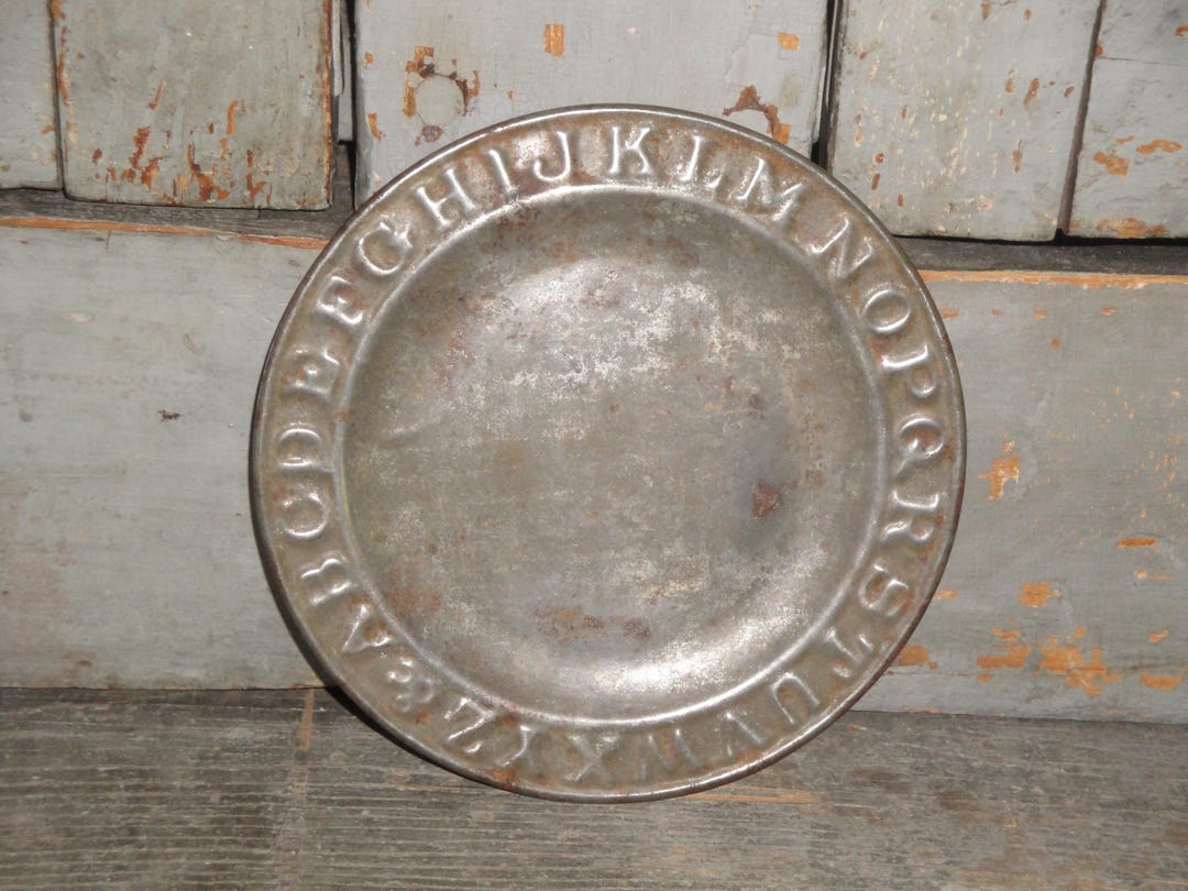 Antique Vintage Tin Childs Plate | Primitive Embossed ABC Old Tin Plate ...