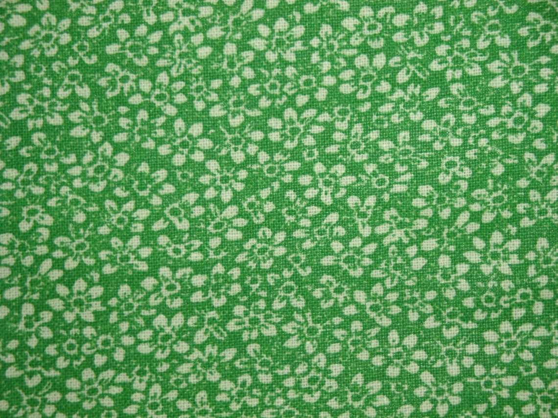 Reproduction Green Calico Fabric Flower Design | Old Antique Vintage ...