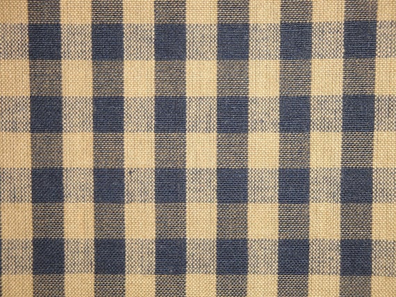 Large Check Navy Blue and Tea Dye Primitive Woven Cotton | Etsy