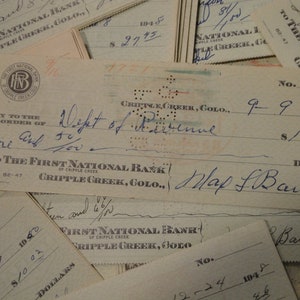 12 Old Vintage Antique Canceled Bank Checks From Cripple Creek Colorado ...