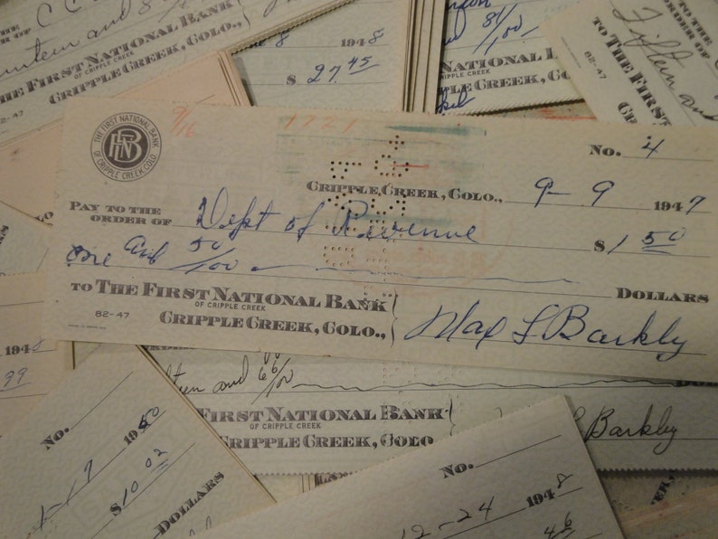 12 Old Vintage Antique Canceled Bank Checks From Cripple Creek | Etsy
