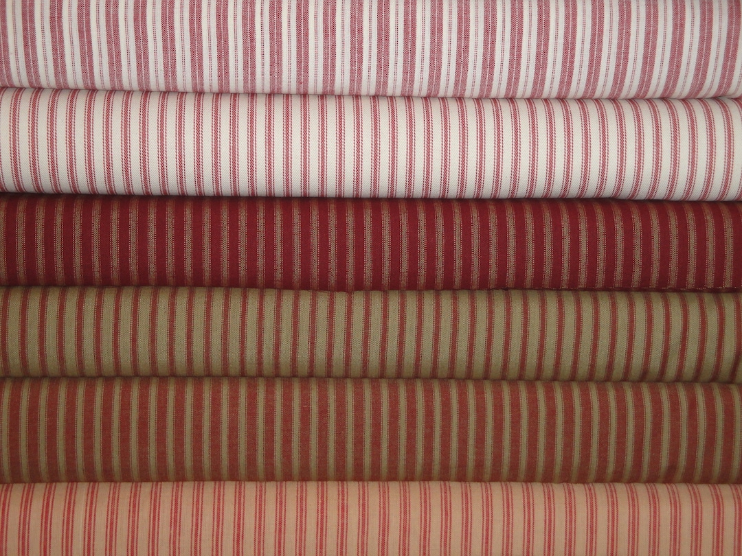 Red Ticking Fabric | Red Stripe Homespun Fabric | Cotton Twill Ticking ...