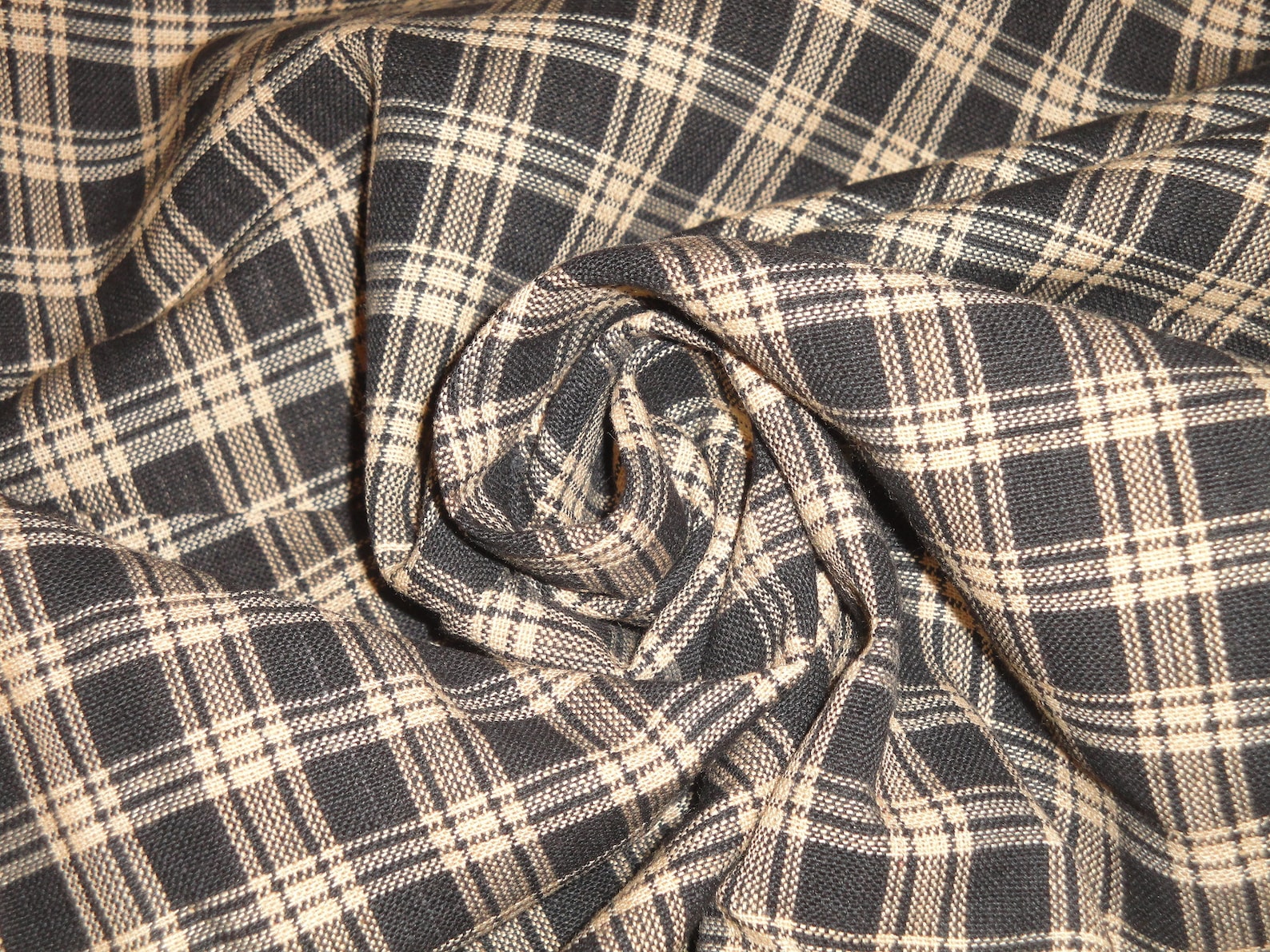 Black Natural Tan Basic Plaid Woven Cotton Homespun Fabric | Etsy