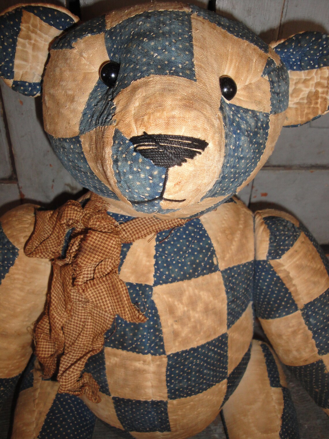 Large Old Vintage Antique Jointed Aged Tattered Blue Patchwork Quilt ...