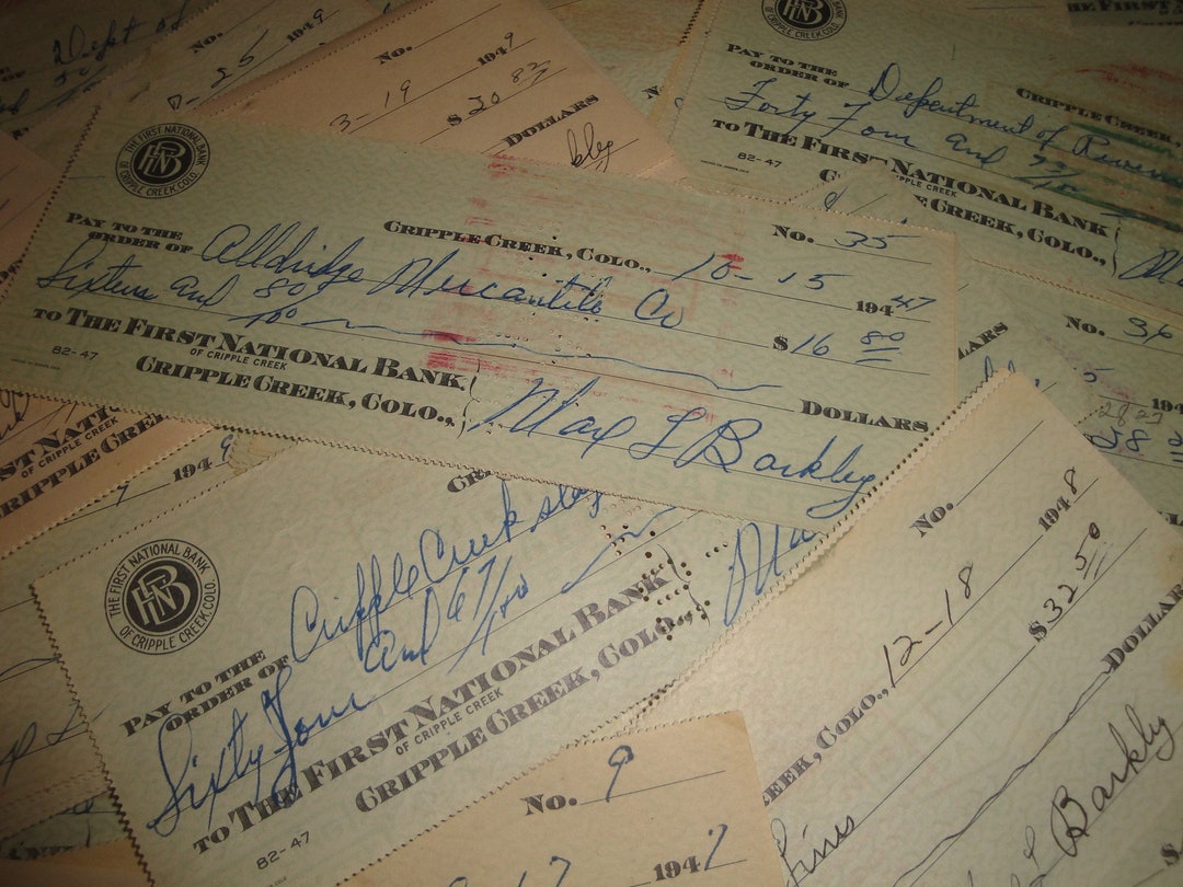 12 Old Vintage Antique Canceled Bank Checks From Cripple Creek Colorado ...