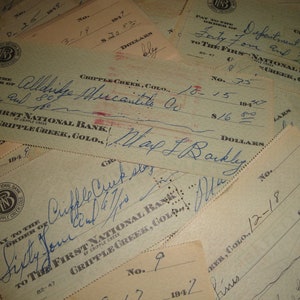12 Old Vintage Antique Canceled Bank Checks From Cripple Creek Colorado ...