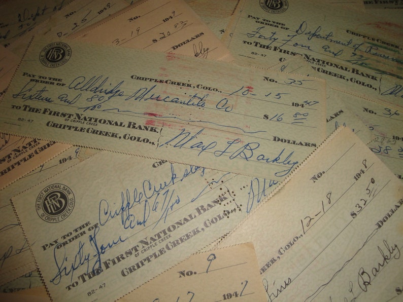 12 Old Vintage Antique Canceled Bank Checks From Cripple Creek | Etsy