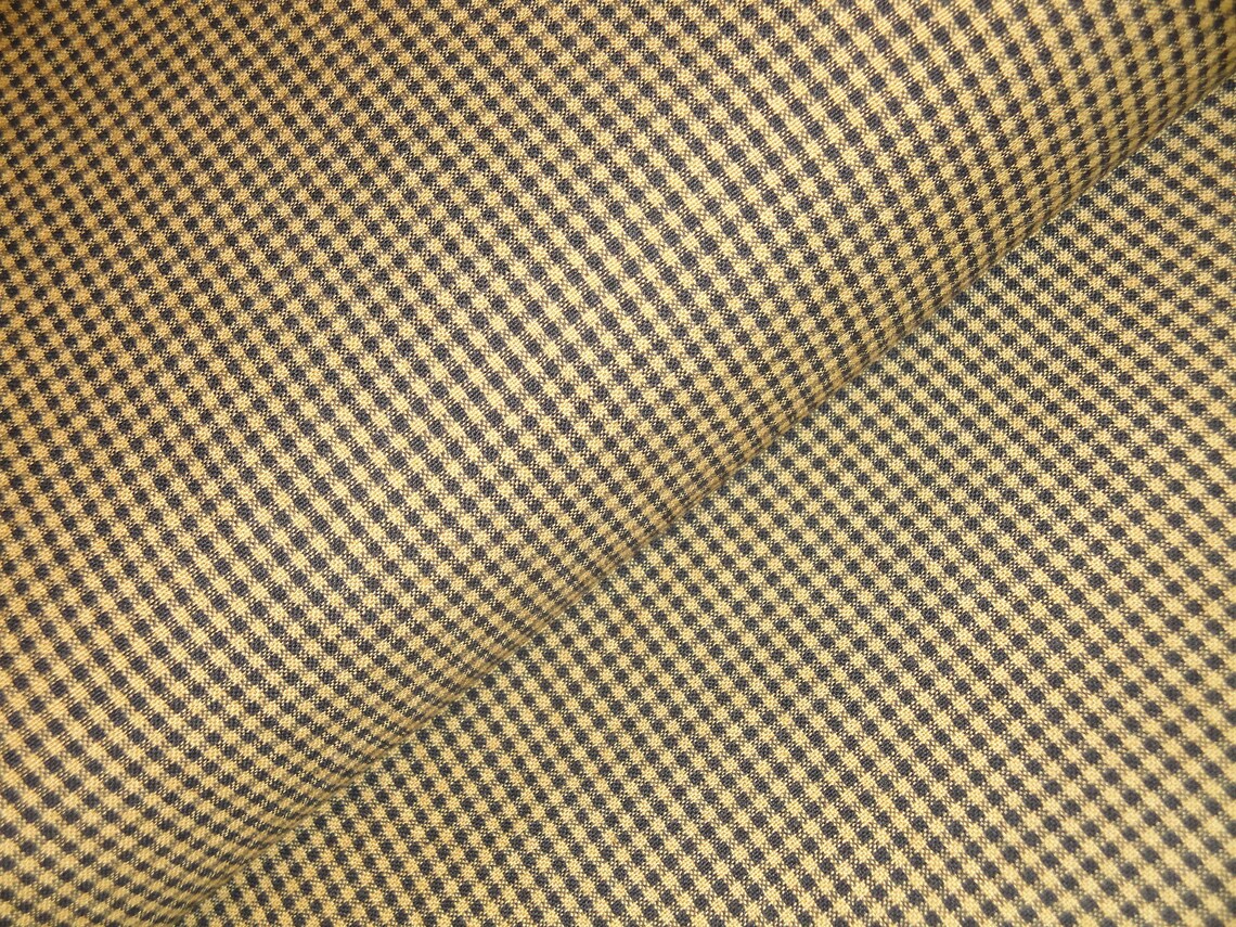 Small Check Homespun Fabric Mustard and Black Woven Cotton | Etsy
