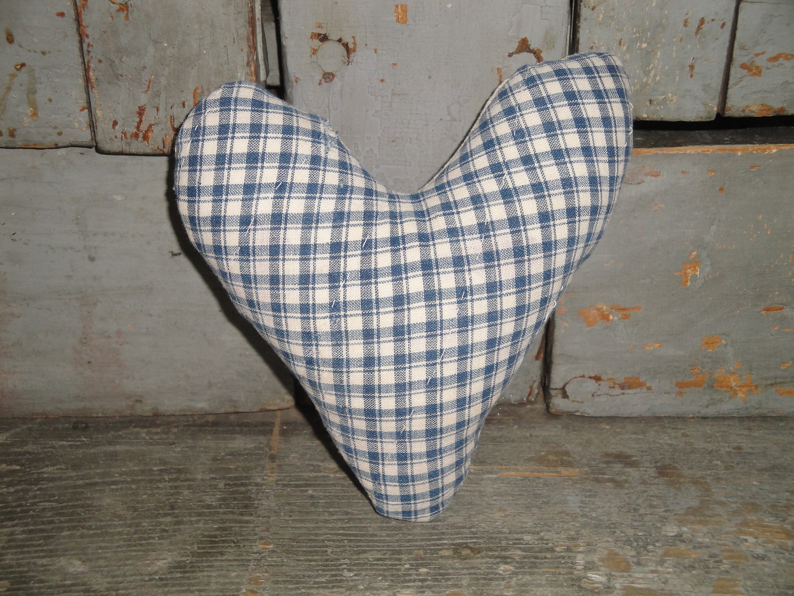 Vintage Antique Old Primitive Blue Homespun Fabric Quilt Heart ...