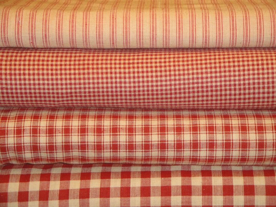 Rustic Woven Red Homespun Material Fat Quarter Bundle of 4 | Primitive ...