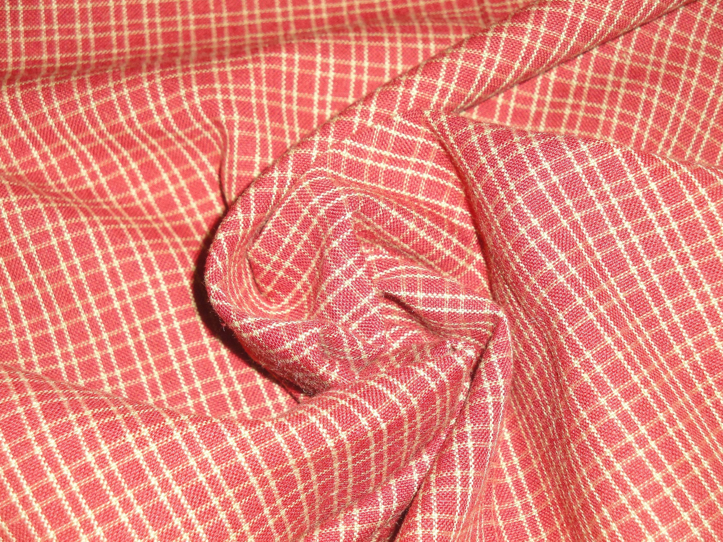 Red and Tea Dye Double Pane Plaid Primitive Woven Cotton Homespun Quilt ...