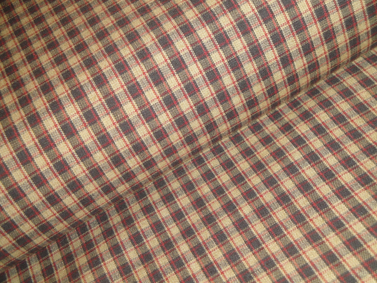 Black Red Tan Plaid Homespun Material Colonial Plaid | Etsy