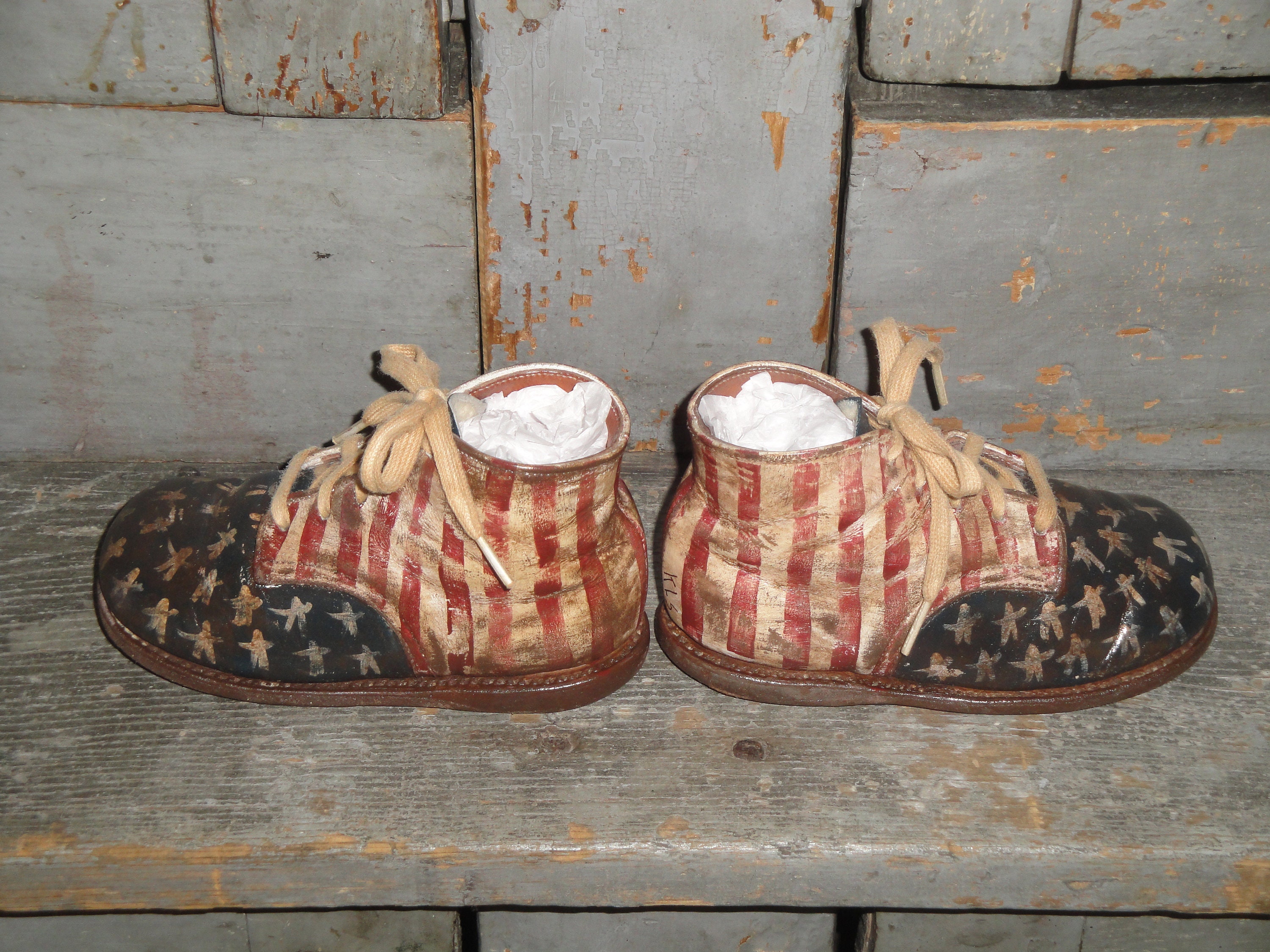 Primitive Painted Americana Hard Sole Toddler Shoes | Repurposed Old ...