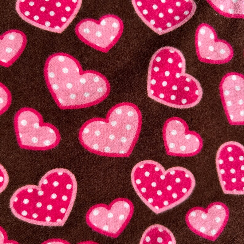 Brown With Pink Hearts Flannel Fabric / Sewing - Etsy