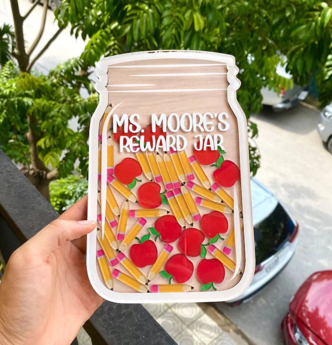 Personalized Reward Jar for Classroom, Apples & Pencils Reward Jar for ...
