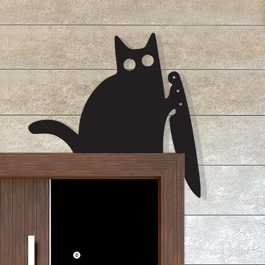 Funny Black Cat Door Topper, Cat With Knife, Door Topper Decor ...