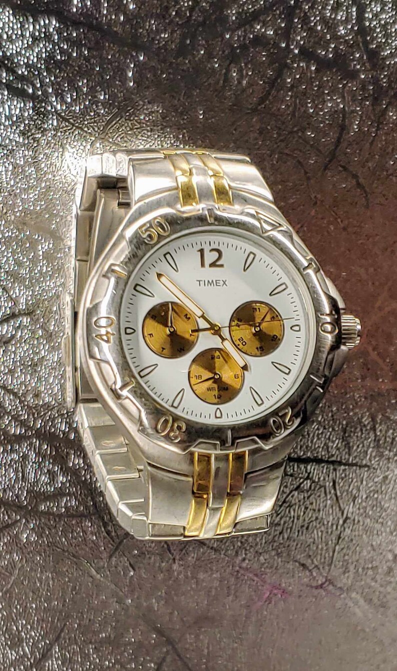 Timex Easy Reader Gold & Silver Chronograph Mens Watch - Etsy