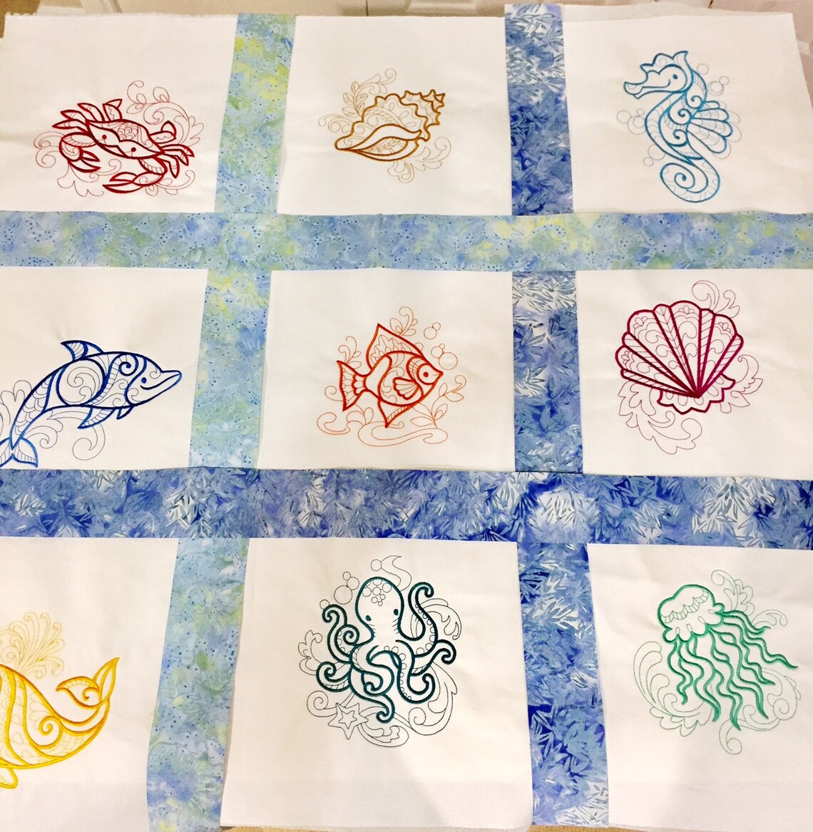 Starfish Machine Embroidered Quilt Block Patchwork Block - Etsy