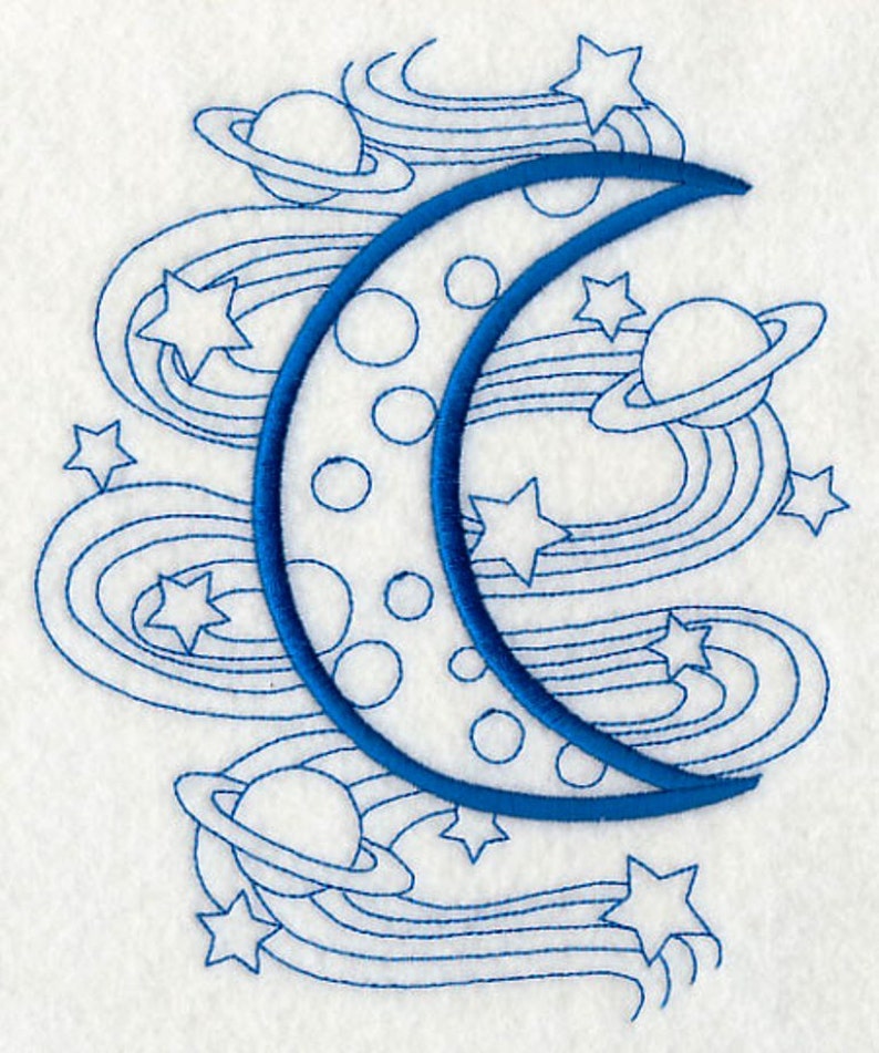 Moon Machine Embroidered Quilt Block Patchwork Block - Etsy