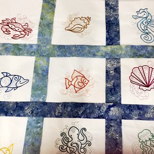 Seashell 1 Machine Embroidered Quilt Block Marine Life Patchwork Block ...