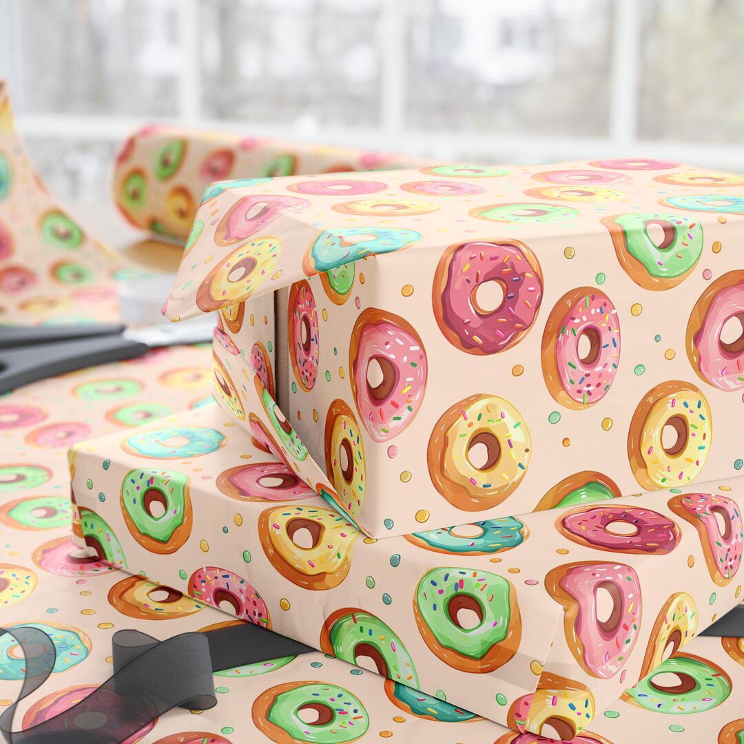 Pastel Donut Wrapping Paper, Cute Bakery Gift Wrap, Sweet Treat Dessert ...
