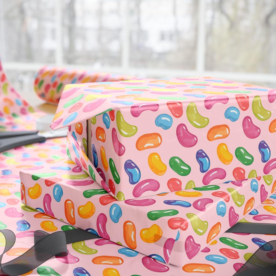 Gift Wrap for Kids, Jelly Bean Wrapping Paper, Cute Candy Gift Wrap ...