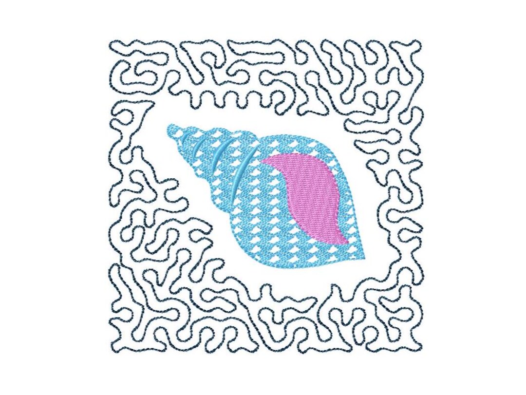 Seashell Quilt Embroidery Design: Blue & Pink Maze Pattern (digital ...