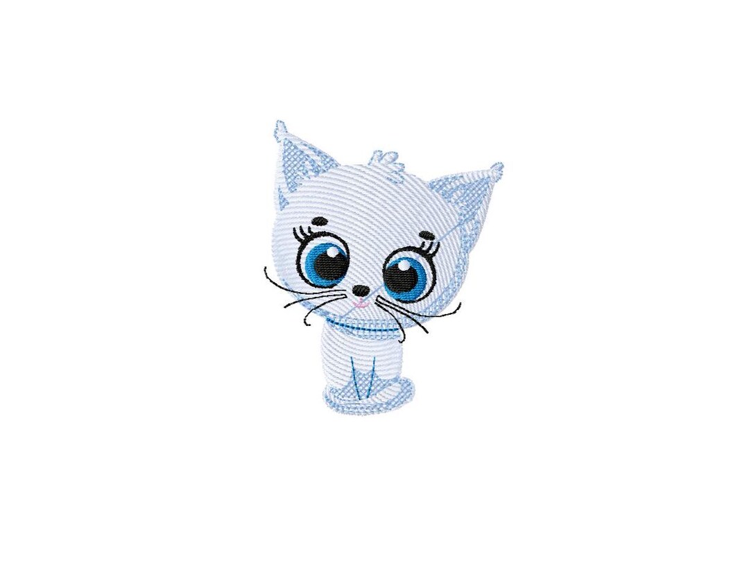 White Kitty Embroidery Design: Cartoon Cat Machine Embroidery (digital ...