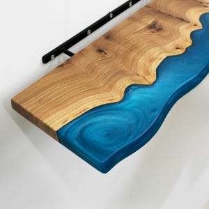 Blue Epoxy & Wood Floating Shelf With Hidden Bracket – Wall Mounted ...