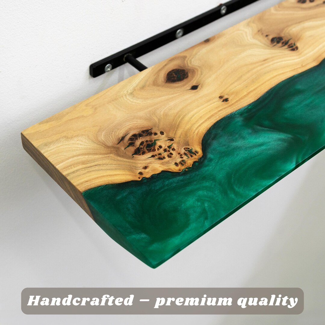 Exclusive Green Epoxy & Wood Wall Shelf With Hidden Bracket – Wall ...