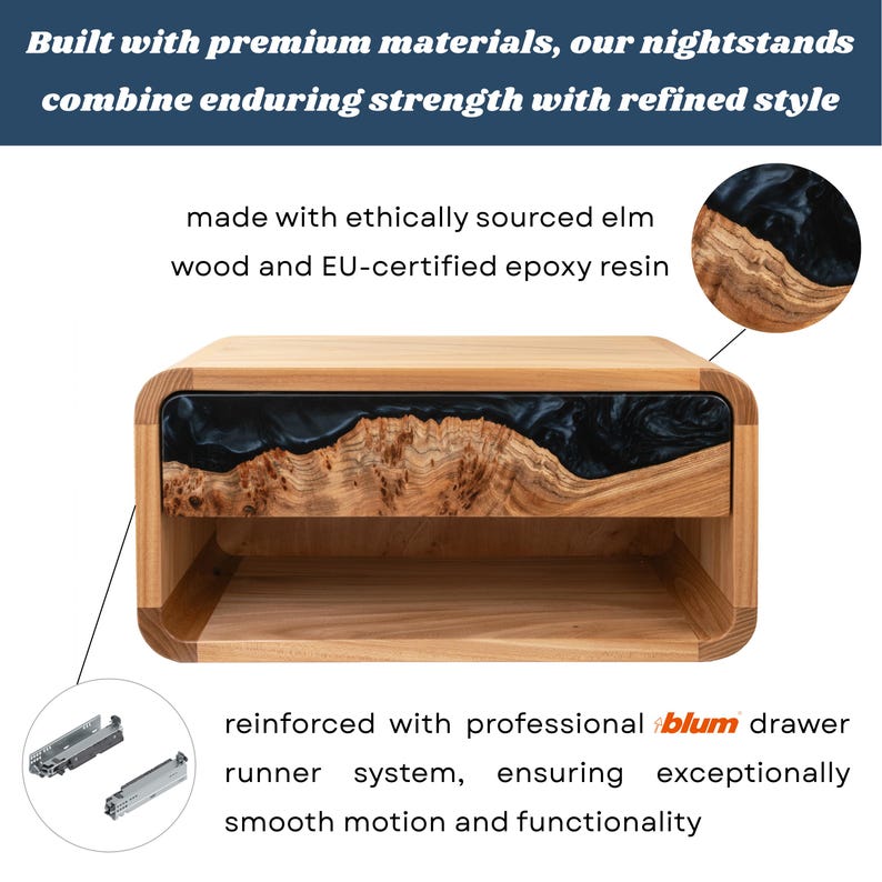 Handmade Floating Nightstand With Drawer Made From Epoxy Resin & Wood ...