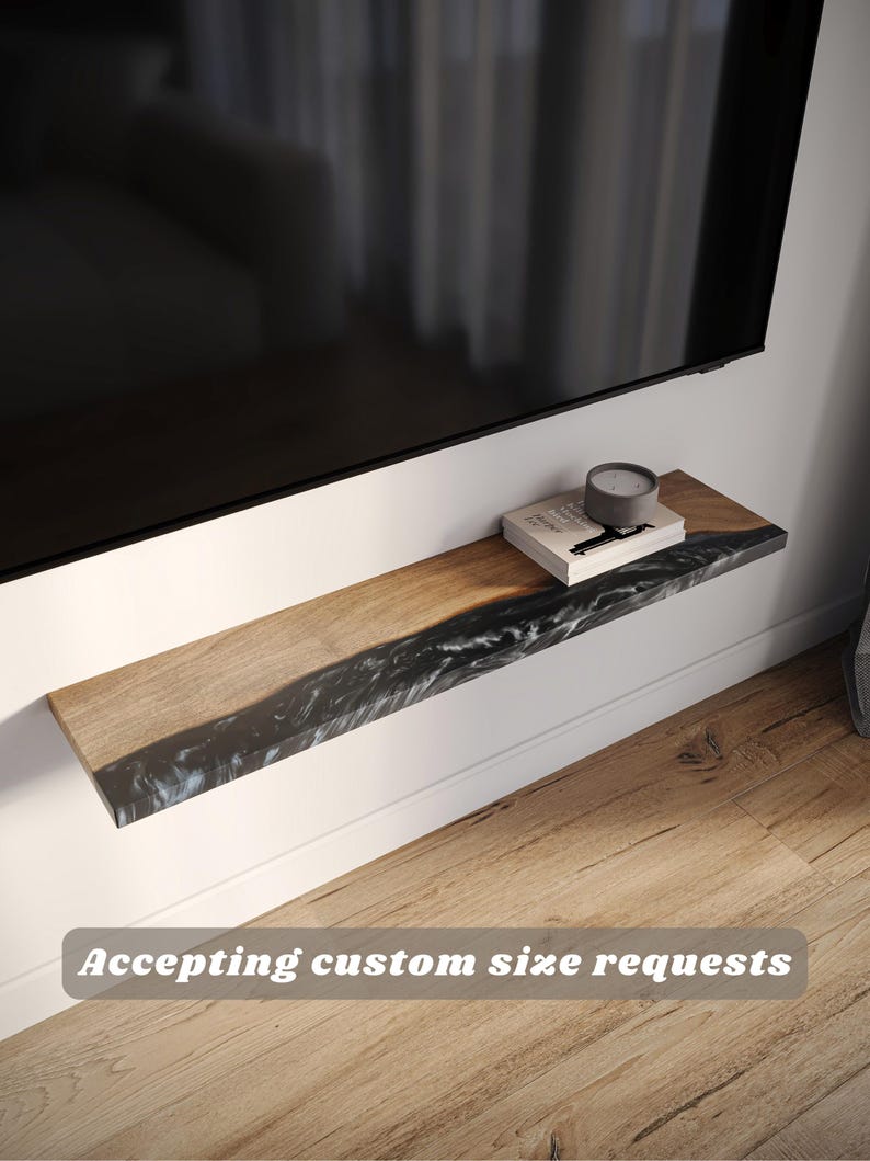 Solid Wood & Epoxy Floating TV Console Wall Shelf - Handcrafted ...