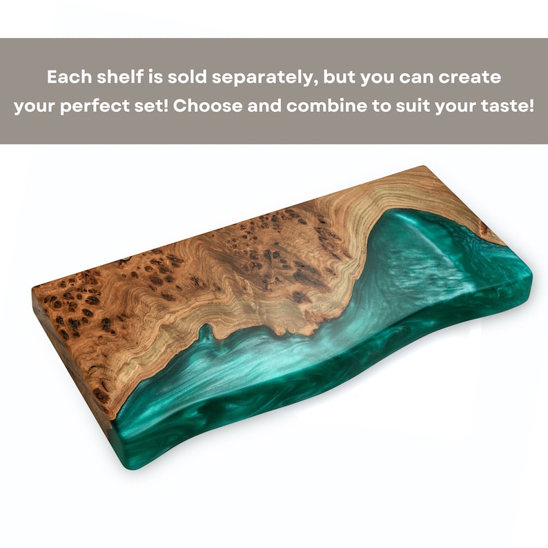 Green Epoxy Resin & Wood Live Edge Shelf Custom Wooden Floating Shelves ...