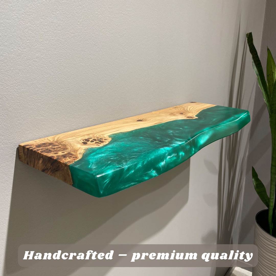 Handcrafted Floating Shelf Made of Green Epoxy and Wood - Wooden ...