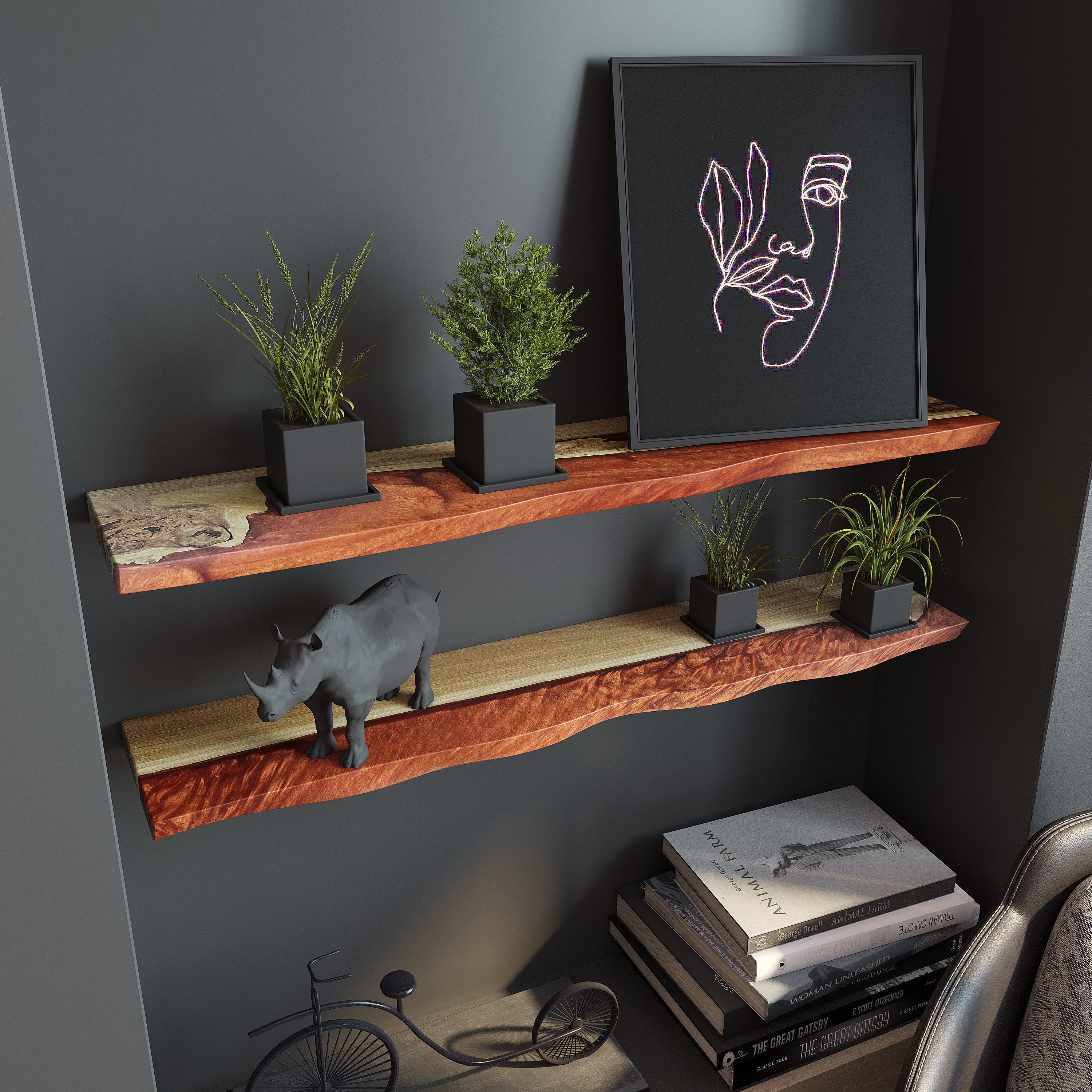 Amber Epoxy Resin & Wood Floating Shelves – Wooden Wall Shelves for ...